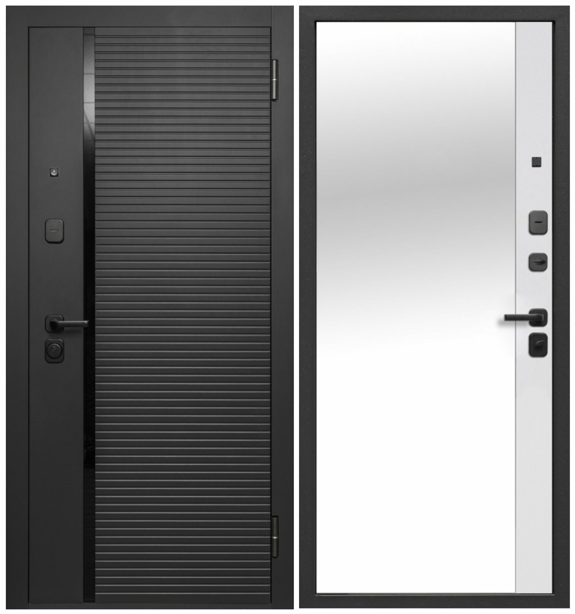 Входная дверь Ferroni Черное Зеркало Эмалит Белый(860мм) правая