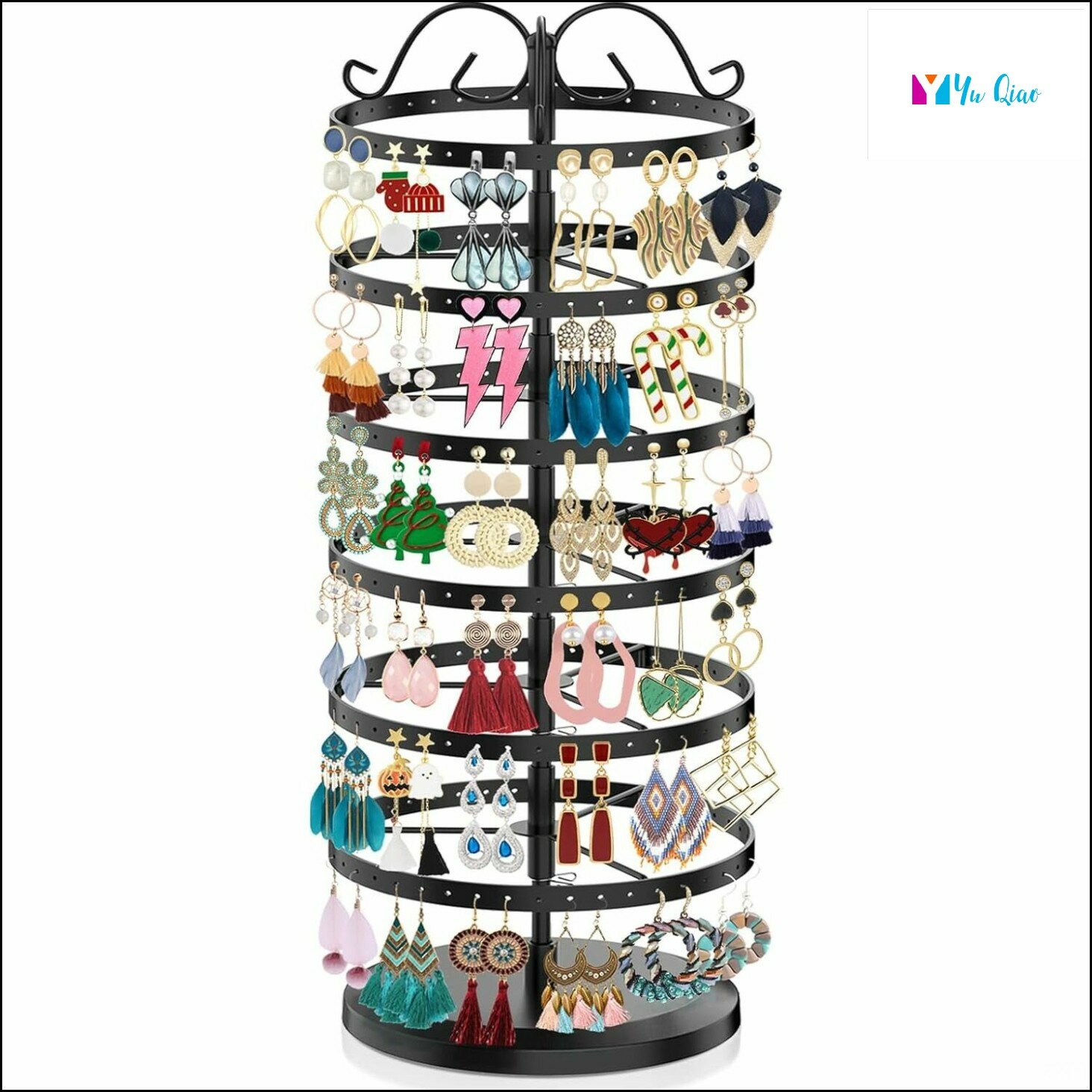 Эксклюзивный вращающийся стеллажвитрина для сережек с 260отверстиями оснащен металлическим регулируемым механизмом на 6 уровней