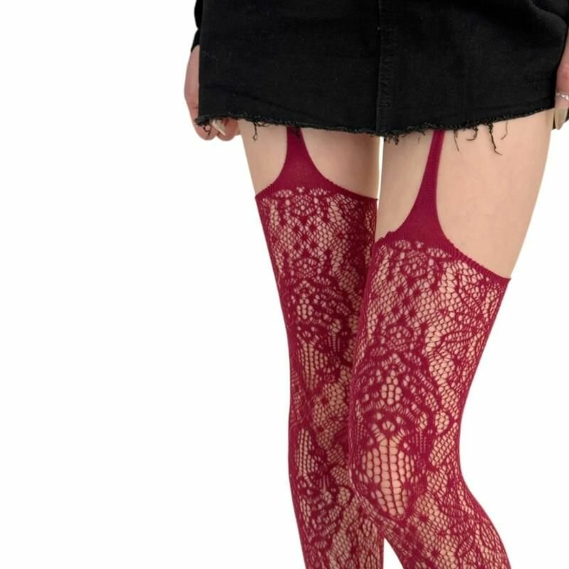 Женские ажурные чулки с подвязками, Дата красная