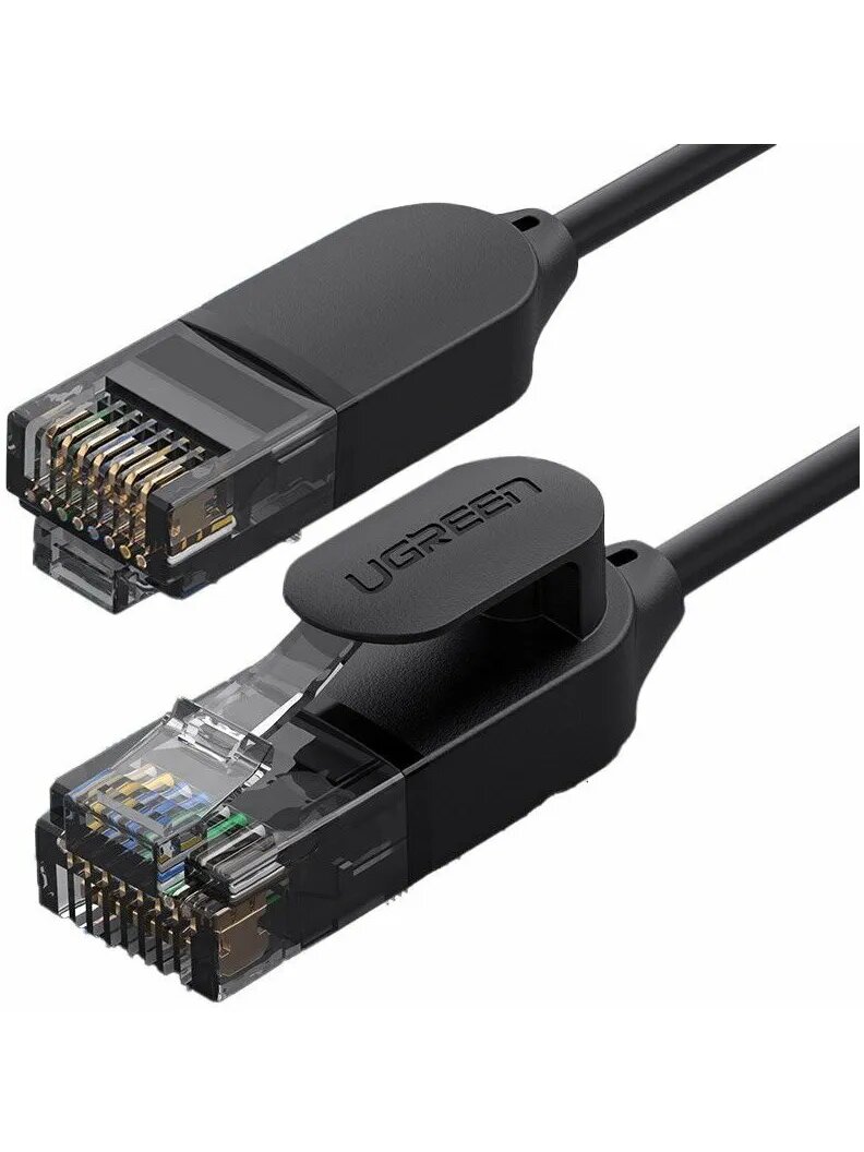 Кабель патч-корд U/UTP 6a кат. 1м UGREEN NW122 Pure Copper OD2.8, цвет: черный