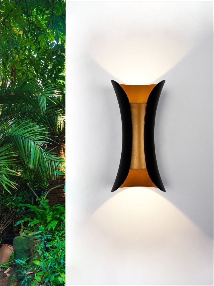 Светильник настенный светодиодный, светильник уличный S4 3000K 10 Вт, черно-золотой, теплый свет