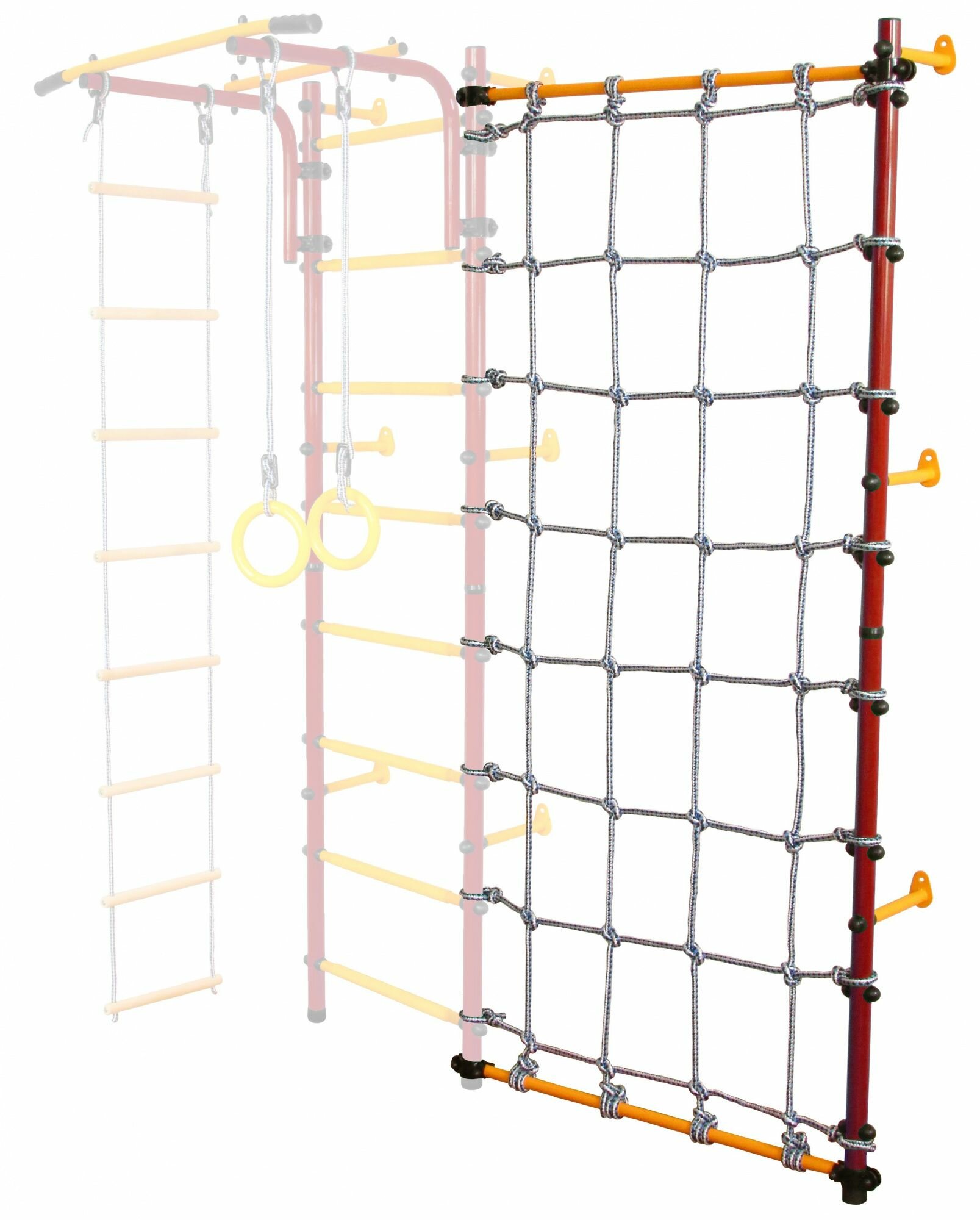 Стойка_сетка Пристенная красный_желтый, для пристенных шведских стенок
