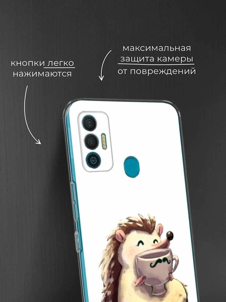 Чехол на Tecno Spark 7 / Техно Спарк 7 с принтом "Еж кофеман" — фото 1