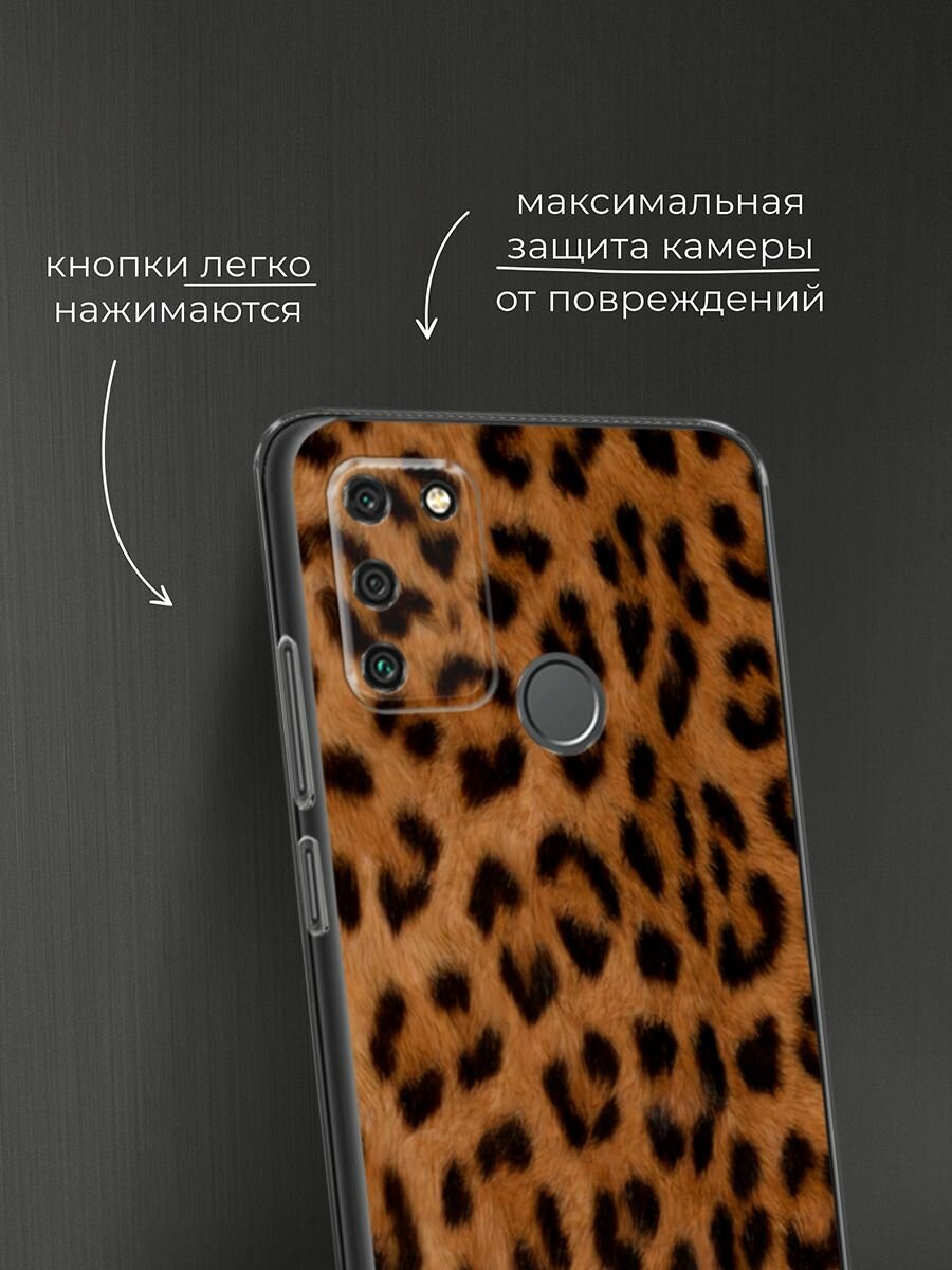 Силиконовый чехол на Honor 9A / Хонор 9А с принтом "Мех леопарда" — фото 1