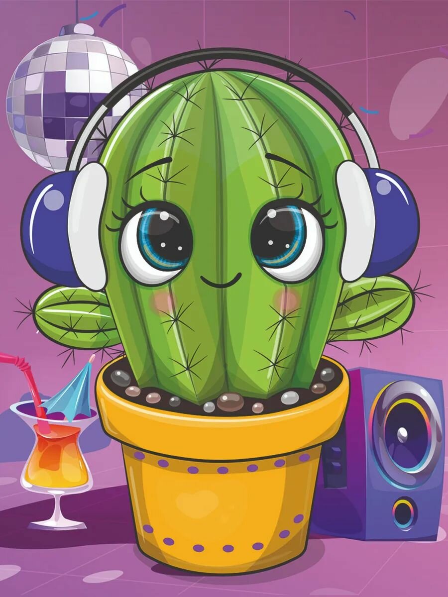 Алмазная мозаика с рамкой для детей Кактус