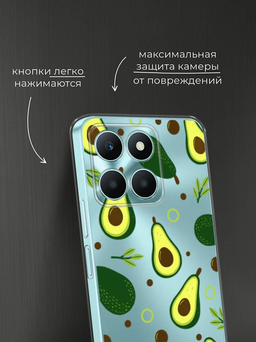 Чехол на Honor X6A / Хонор X6A с принтом "Авокадо паттерн", прозрачный — фото 1