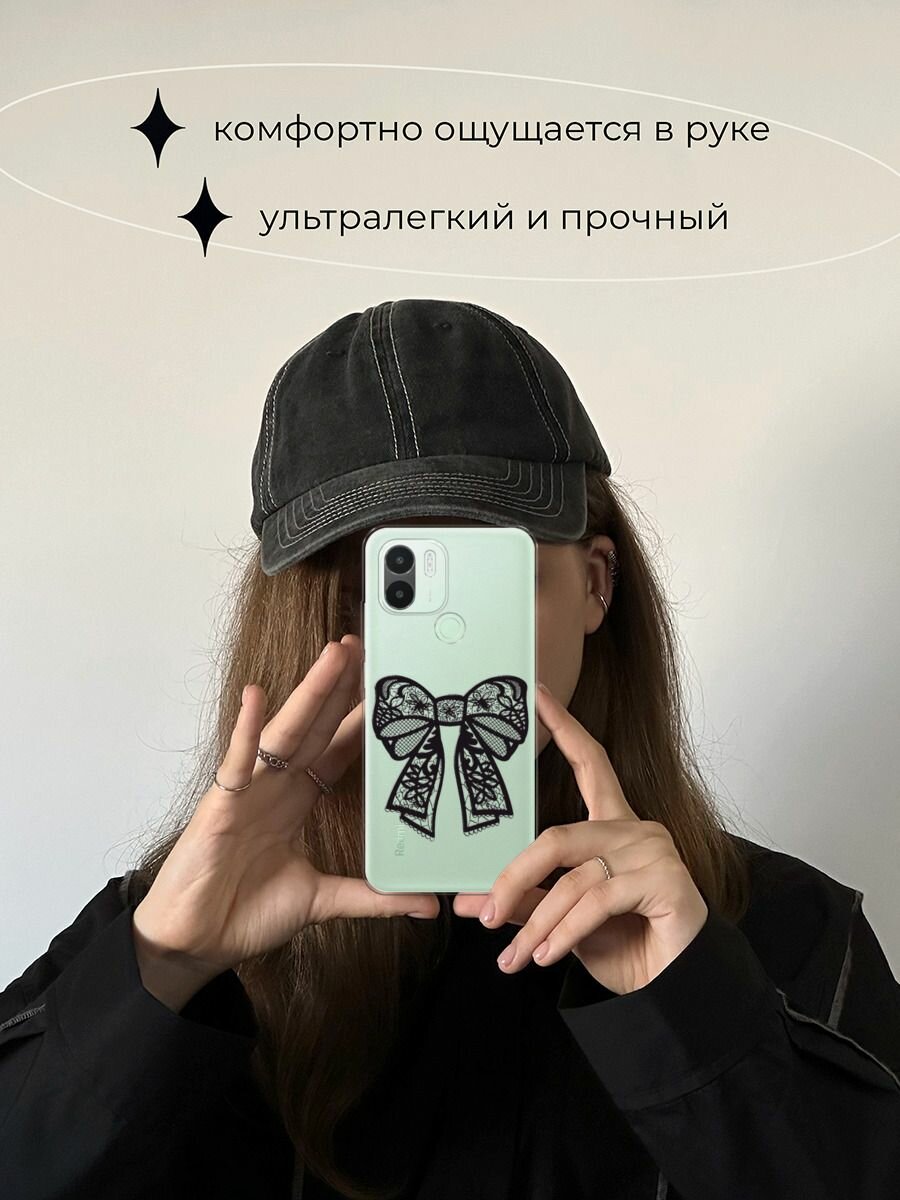 Чехол на Xiaomi Redmi A1+/Redmi A2+/Poco C51/C50 / Редми A1+ с принтом "Черный сетчатый бант 2" — фото 1