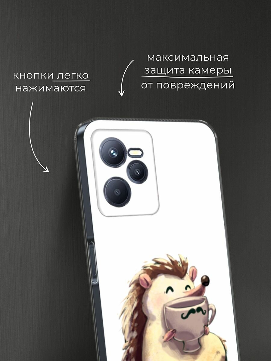 Силиконовый чехол на Realme C35 / Реалми C35 с принтом "Еж кофеман" — фото 1