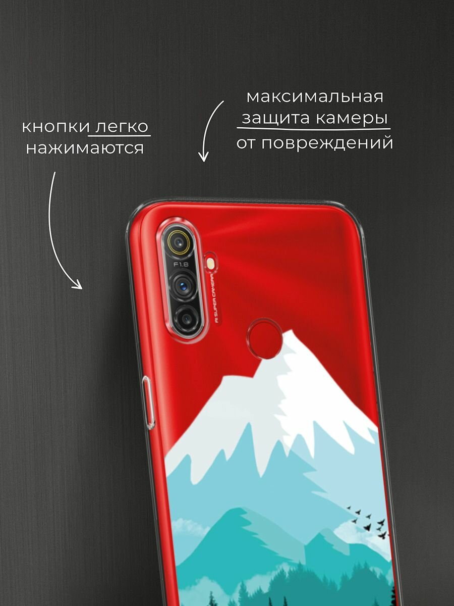 Чехол на Realme C3 / Реалми C3 с принтом "Синяя снежная гора", прозрачный — фото 1
