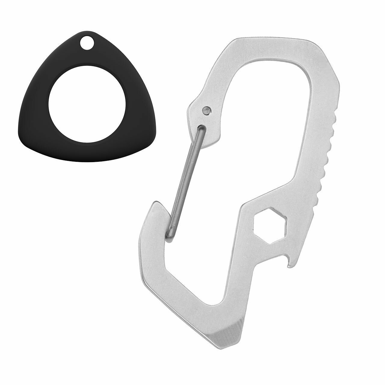 SkyFox Карбаинер-ключевница с чехлом для AirTag, многофункциональный инструмент EDC для кредитных карт с бутылкооткрывателем, отверткой, шестигранным ключом, ломом для походов, кемпинга, путешествий, приключений, 11-в-1, материал 420 нержавеющая сталь,