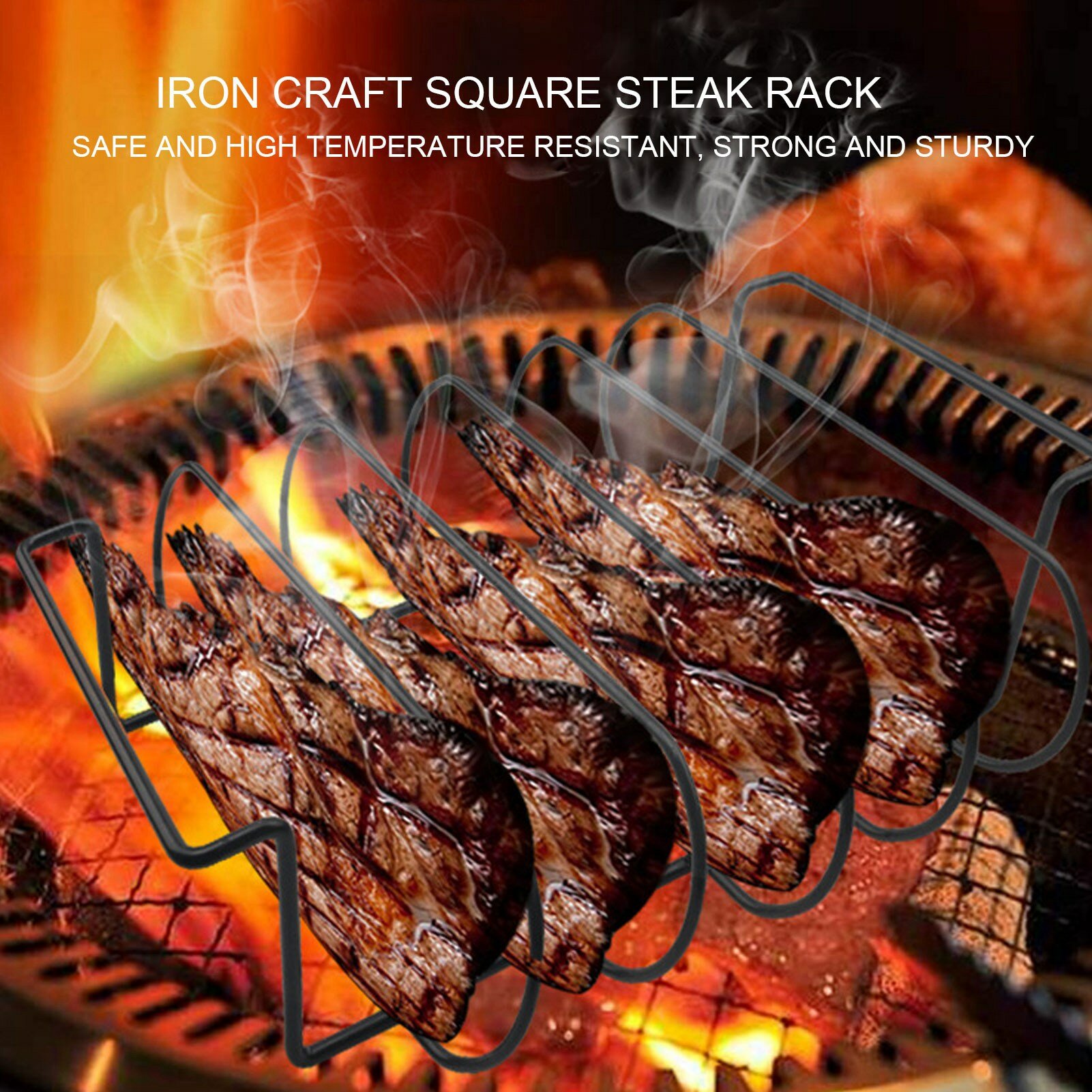 Подставка для ребер, железная подставка для запекания для копчения и гриля, вмещает до 4 ребер, аксессуары для барбекю на открытом воздухе