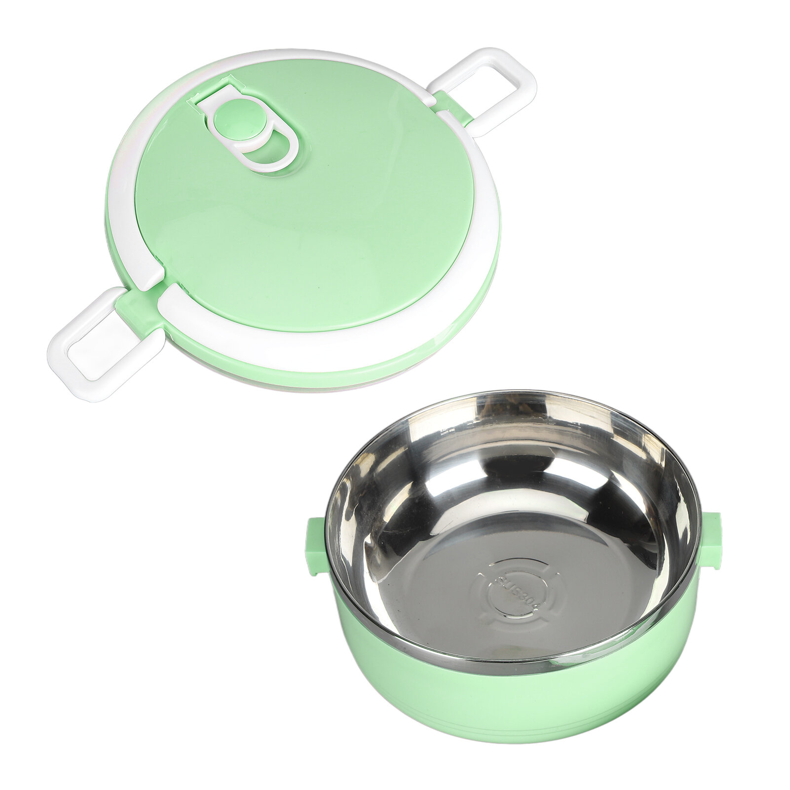 Термальный ланч-бокс Штабелируемая изолированная коробка для горячей еды Круглый ланч-бокс из нержавеющей стали 304 Герметичные пищевые контейнерыОднослойный утолщенный 304 (зеленый)