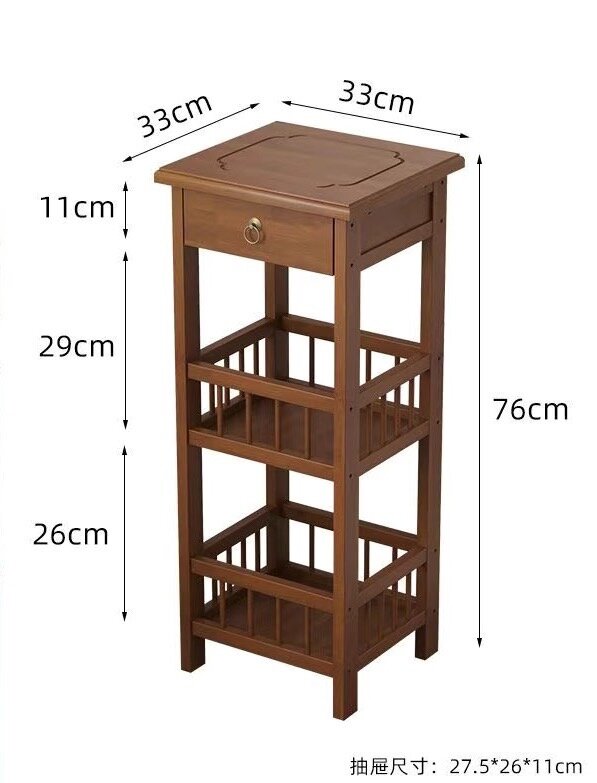 Китайский винтажный журнальный столик, материал — наньчжу 3 этажа, с ящиком, коричневый, 33.5*50см