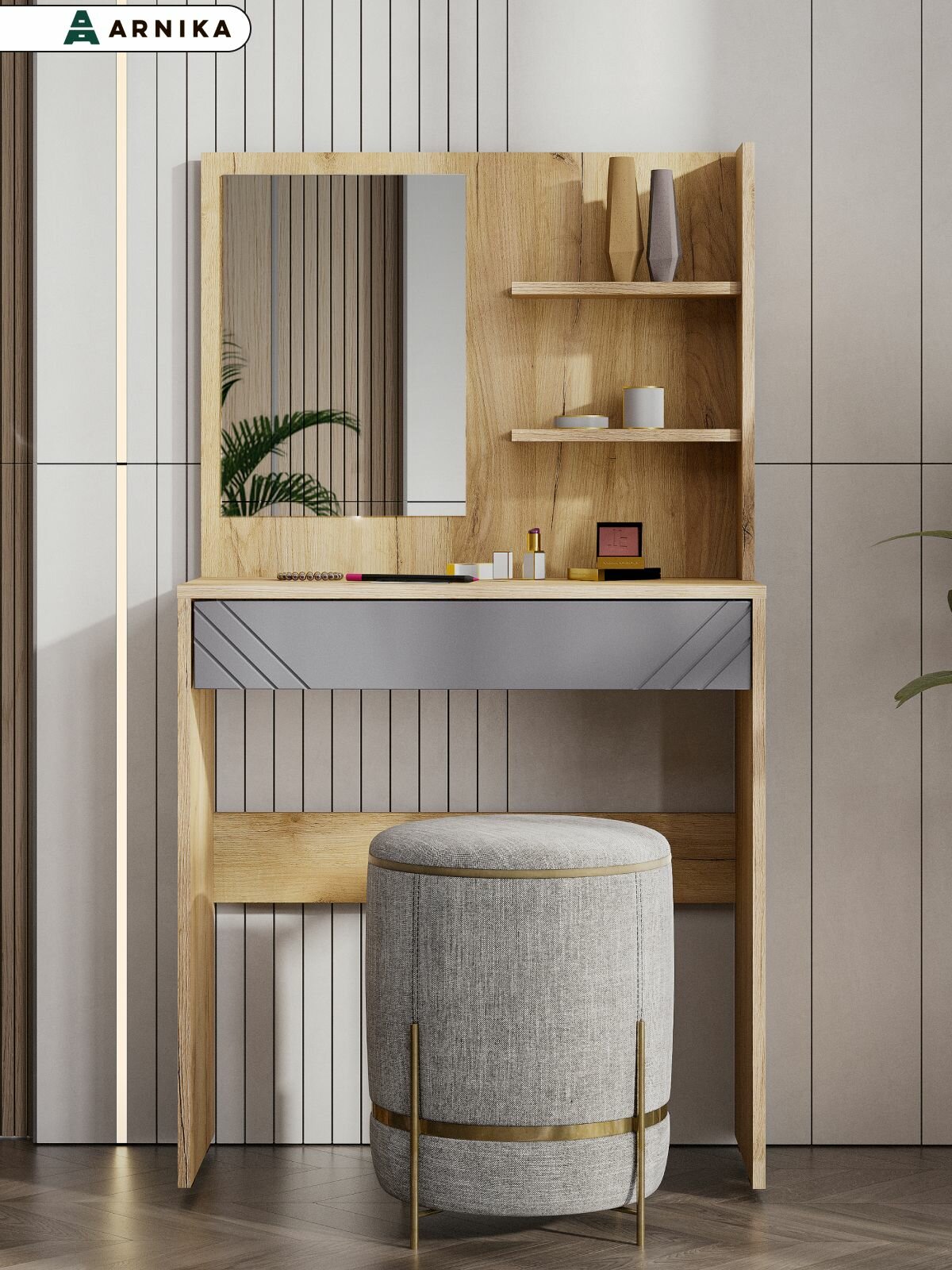 ARNIKA Туалетный столик с зеркалом Байкал, 73.4х33х132 см, дуб золотой, графит