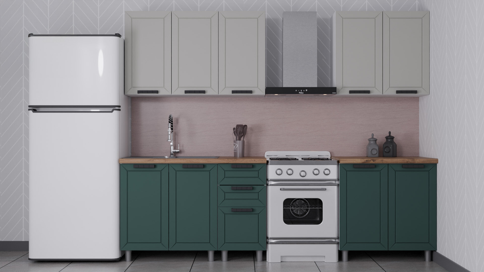 ARNIKA Кухонный гарнитур 2 м Керамика/Изумруд, черный (без столешницы)