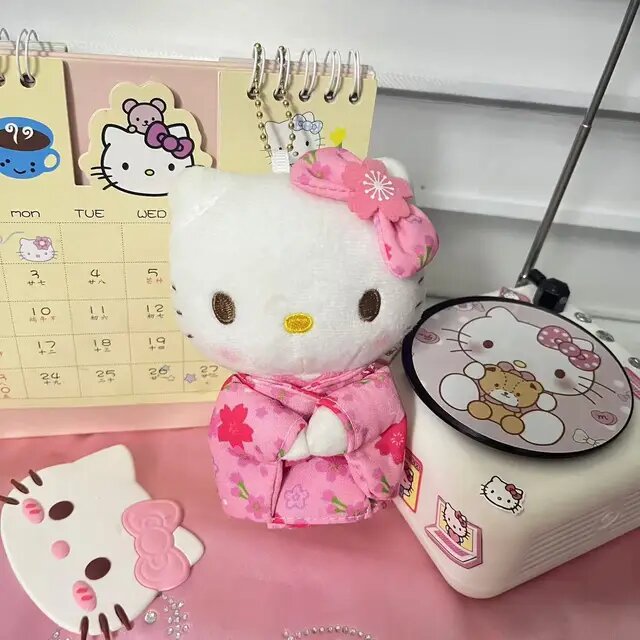 Кимоно Sanrio серии Cherry Blossom Kuromi Hello Kitty для девочек, плюшевая подвеска, милая кукла-собачка цвета корицы, брелок, украшение, подарок, Высота: около 12 см