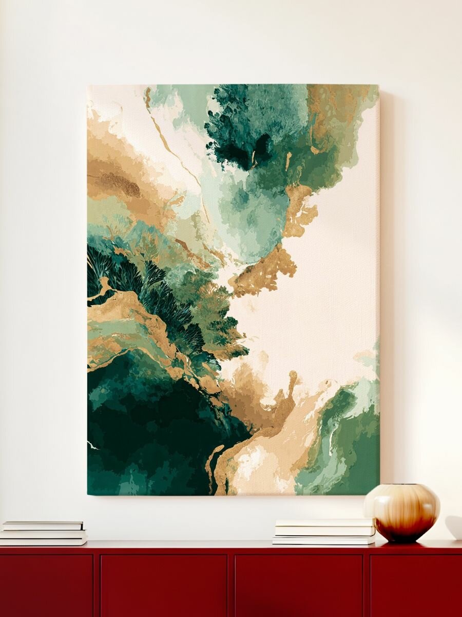 Картина на стену 50х70, Волны изумруда, интерьерная картина большая на холсте, декор для дома