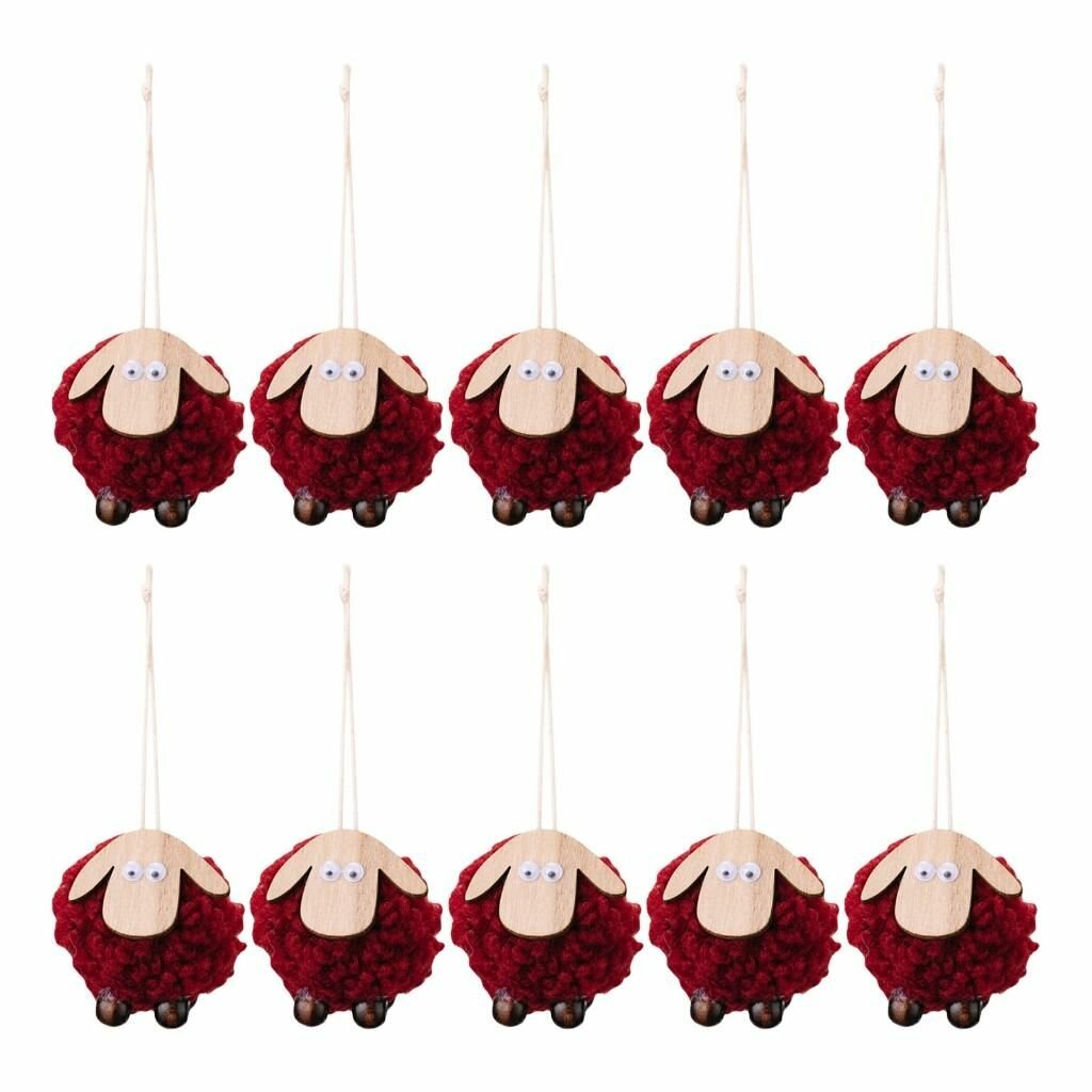 10 штук креативных фетровых овечек для украшения стены и елки на Рождество, красный