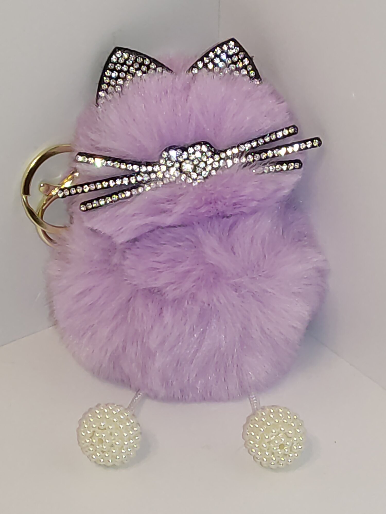 Мягкая игрушка - брелок "Котик" сиреневый, стразы, 18 см