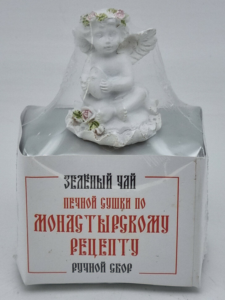 Зеленый чай ручной сбор печной сушки монастырский травник 40гр с фигурой ангела