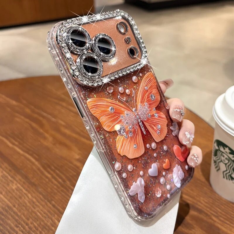 Чехол для iPhone 17 Pro Max с бабочкой и стразами