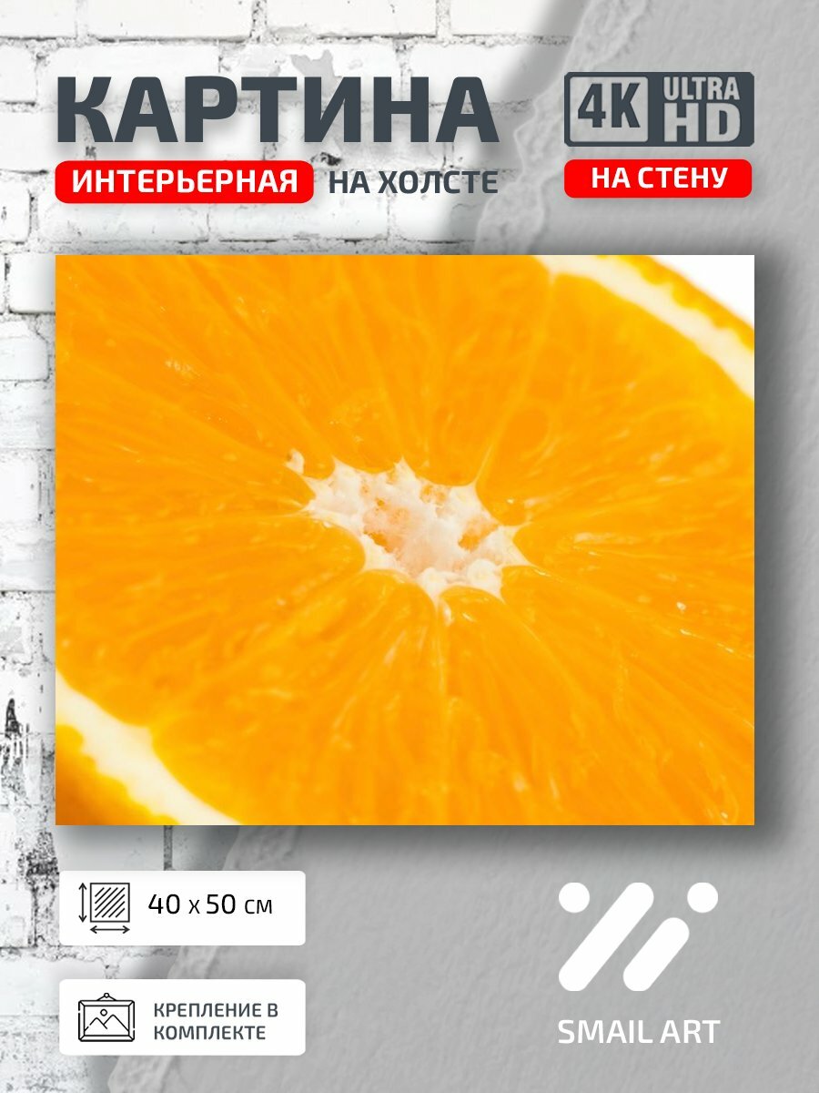 Картина на холсте интерьерная 40 на 50 на стену Апельсин Food для кухни кулинария интерьер