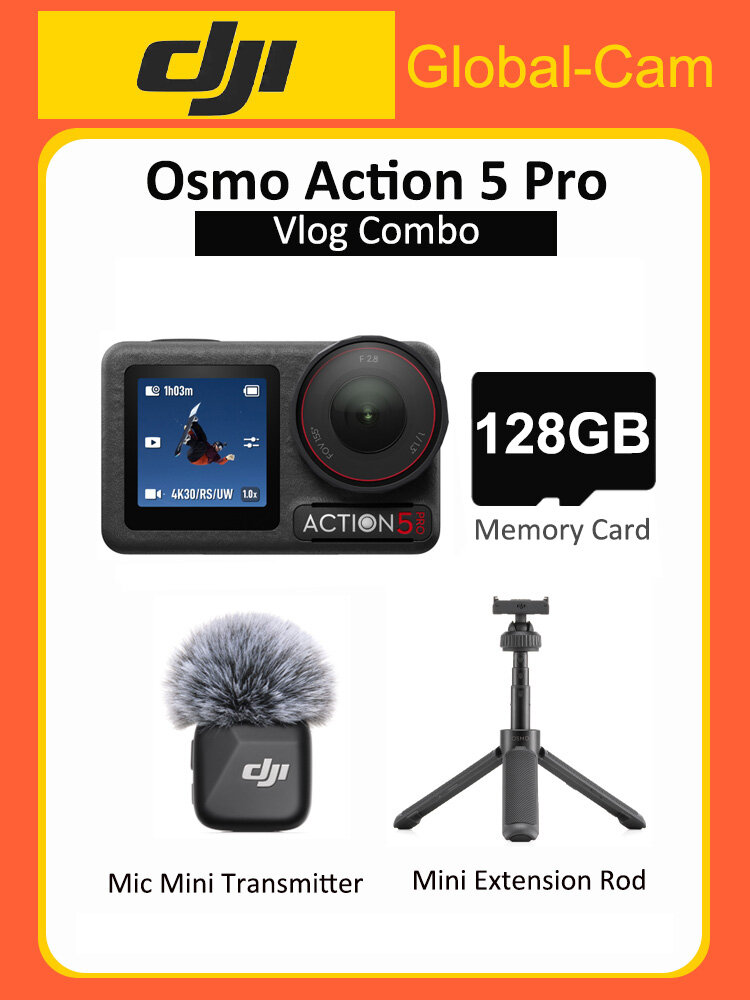 Экшн-камера DJI Osmo Action 5 Pro Vlog Combo (DJI Mic Mini + Mini Extension Rod + 128gb Card)