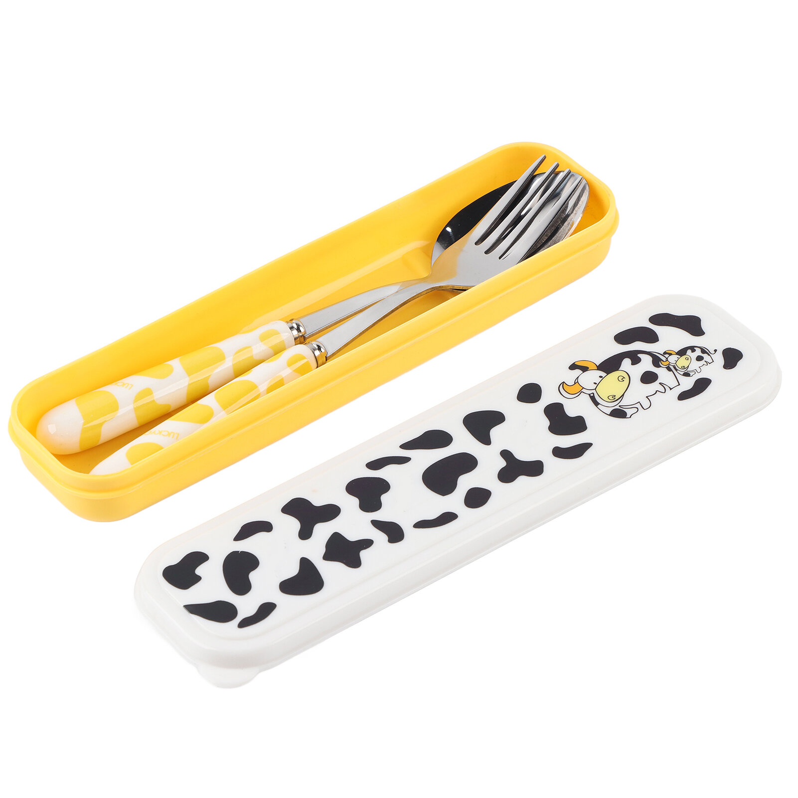 2 PCS Stainless Steel Knife Fork Spoon Kitchen Flatware Tableware with Box Children Set Yellow