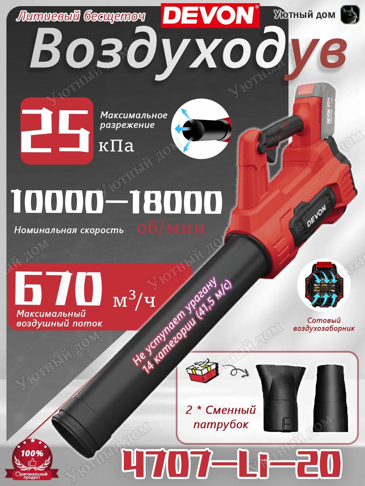 Воздуходувка DEVON 4707 20V: Для уборки листьев и снега, мощность урагана, беспроводная и легкая