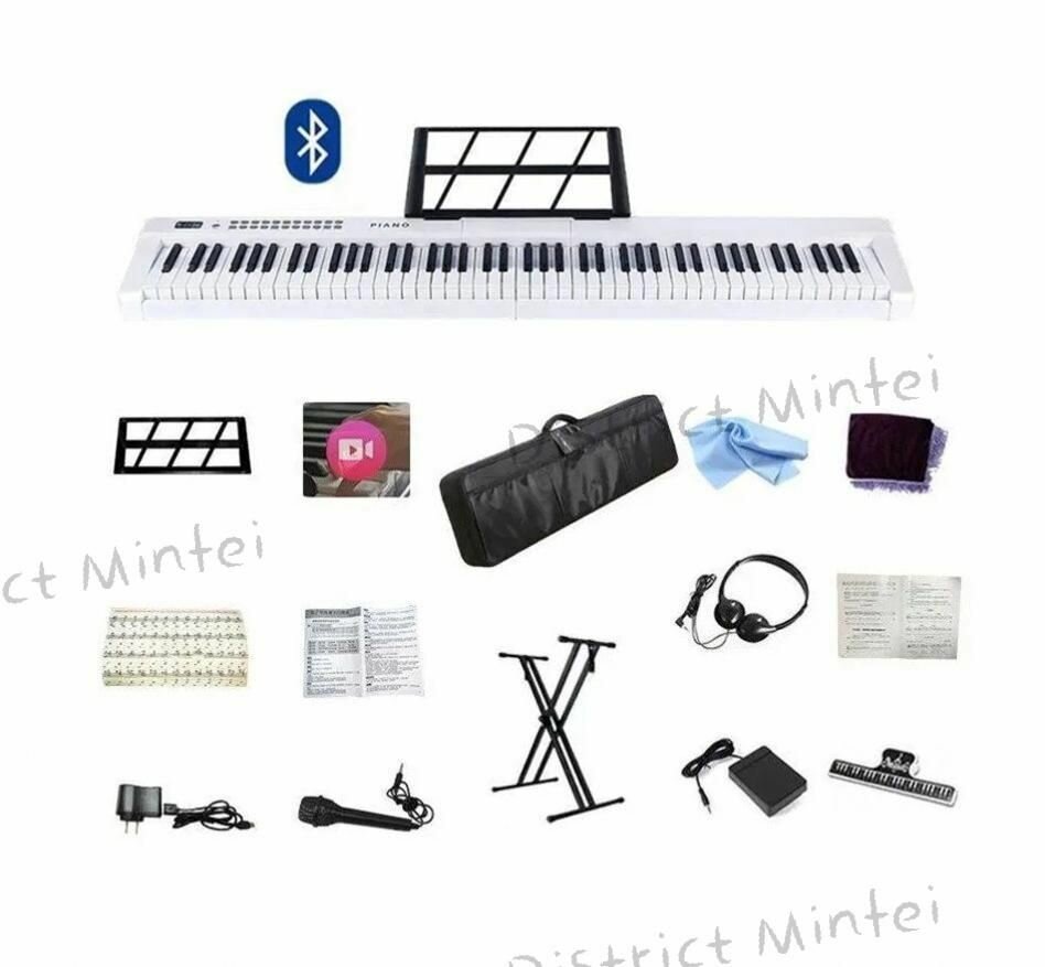 Цифровое фортепиано,88 клавиш Многофункциональное электрическое пианино с Bluetooth+Кронштейн, лучшие художественные подарки, Белый