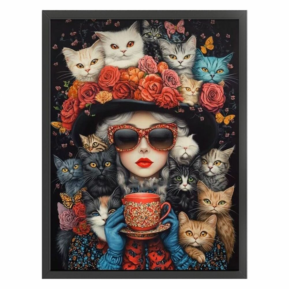 Эксклюзивный набор для вышивки крестиком на канве 11CT с изображением девочки и кошки