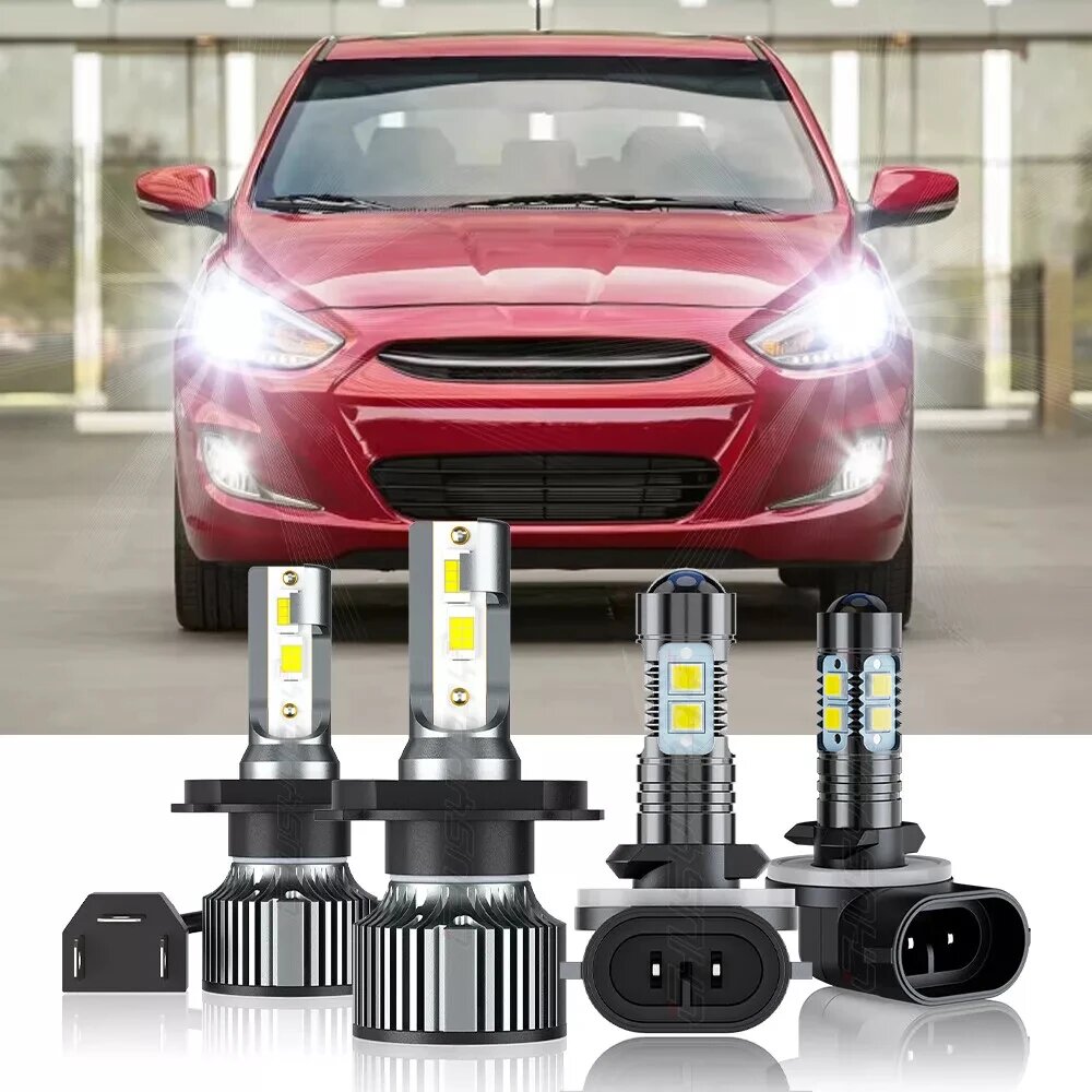 Для Hyundai Accent 2000-2017 4x H4 881 светодиодные фары Hi/Lo + противотуманные лампы 12 В 6500 К 20000LM белый 1:1 такой же размер Canbus без ошибок