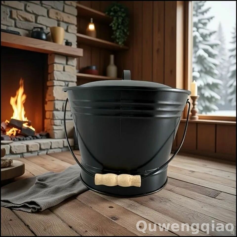 Ведро для золы с крышкой и деревянной ручкой металлическое зольное ведро для камина, печи и гриля
