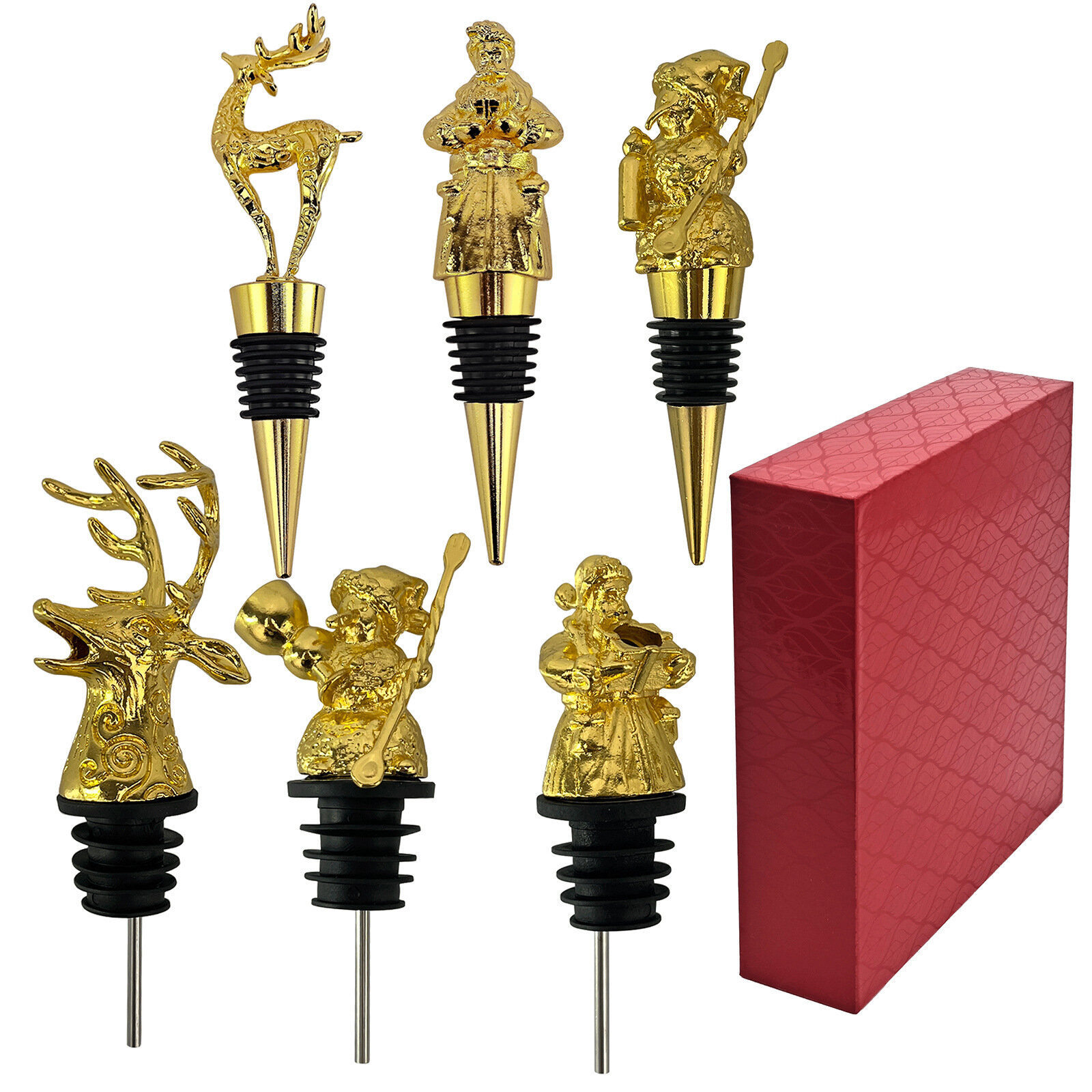 Насос для красного вина, носик для наливания, пробка для бутылки вина, рождественский подарок, набор из 6 предметов CG1277