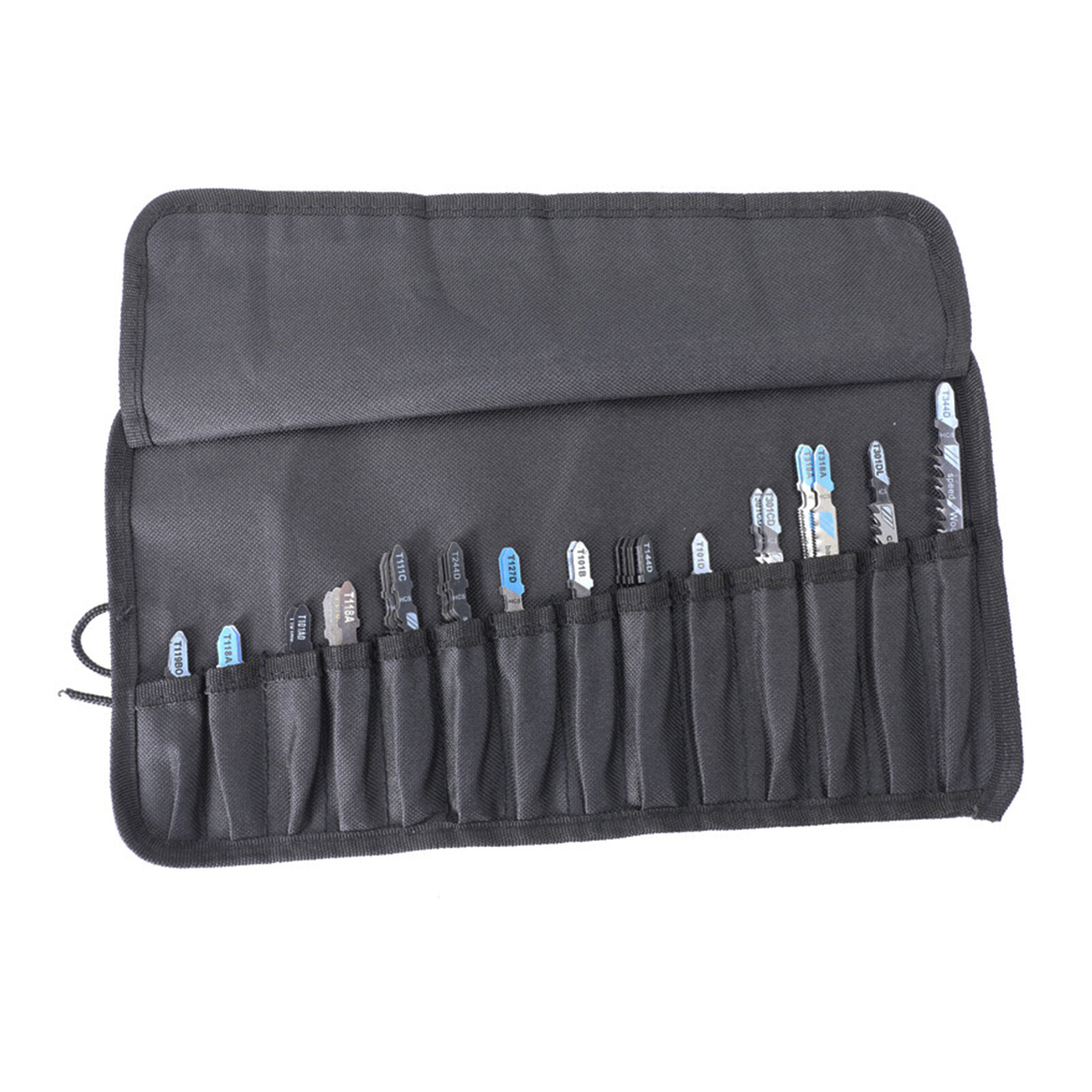 Набор из 48 пильных полотен для лобзика разных размеров с тканевым мешочком из ЭВА для резки дерева, металла и алюминия.