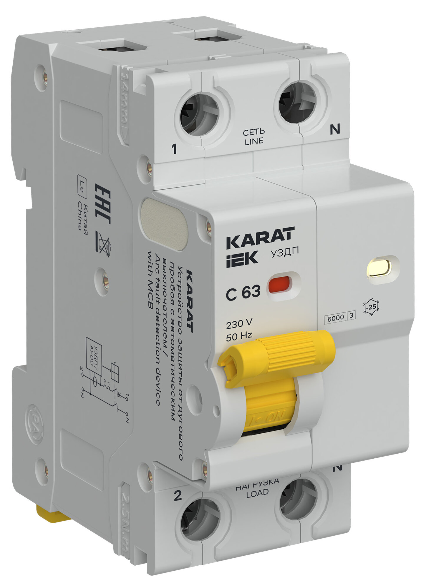 Устройство защиты от дугового пробоя c автоматическим выключателем 1P+N C 63A IEK KA-DP11-1-063-C