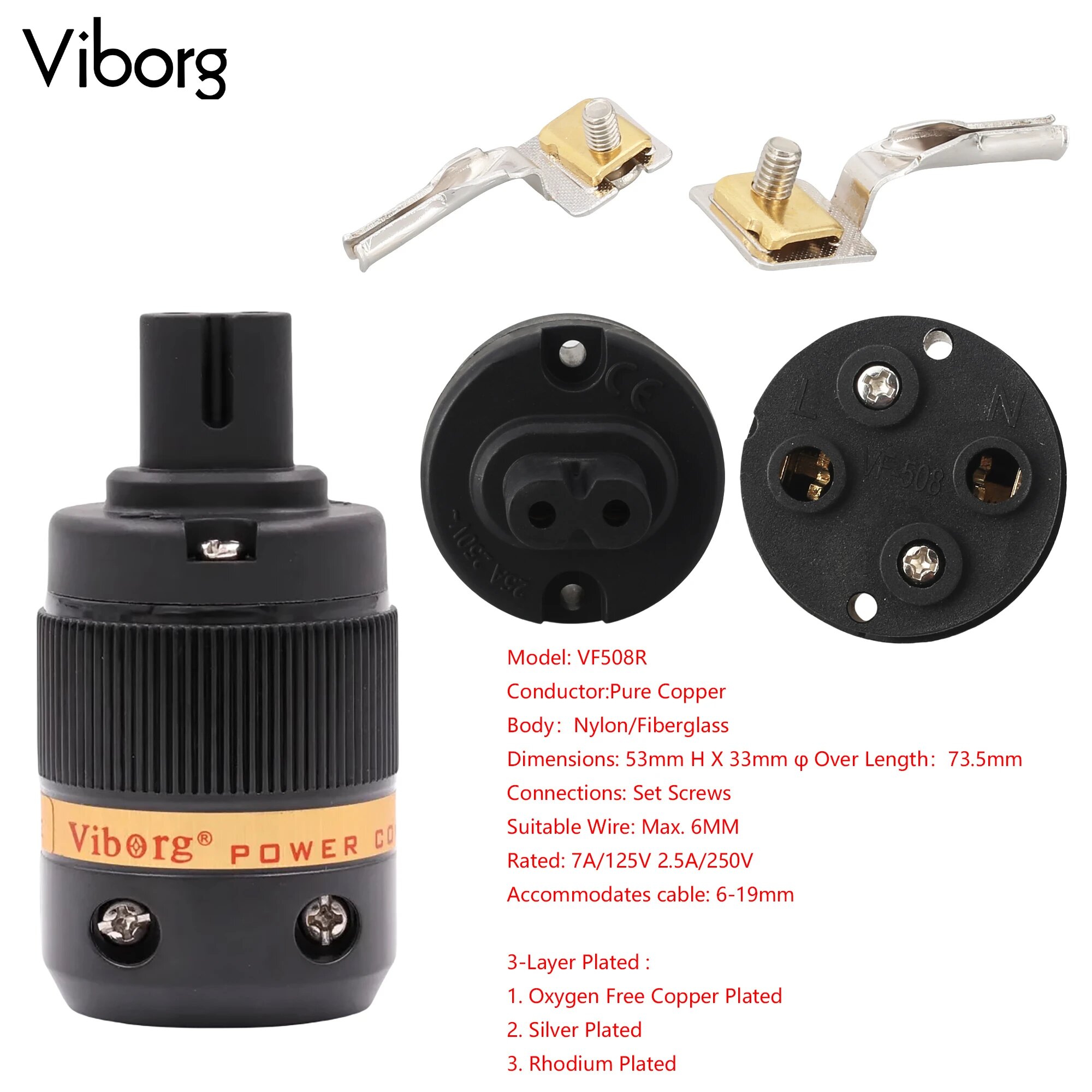 Viborg VF508R Вилка питания, медь, черная