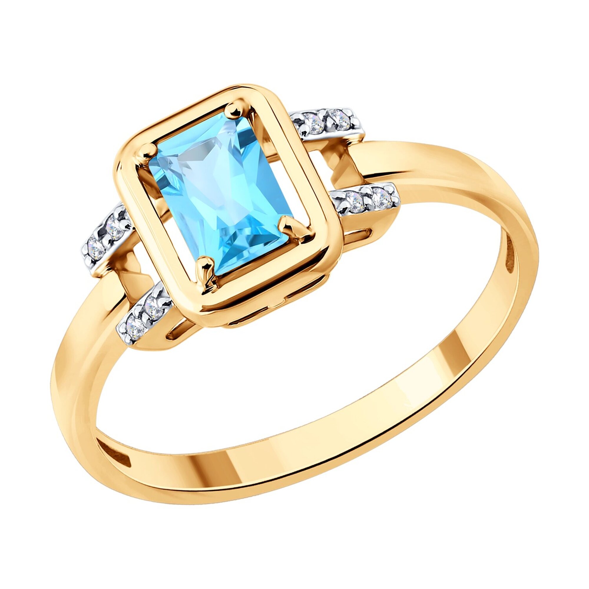 Кольцо, красное золото, 585 проба, фианит, топаз