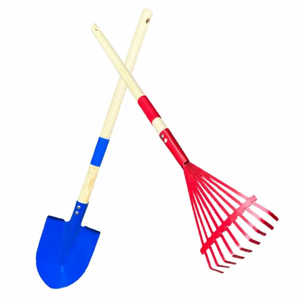 Детские деревянные грабли и лопатка, - A