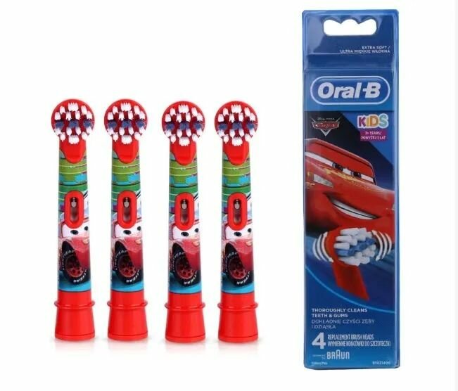 Oral-B Disney Cars Kids, супермягкие сменные насадки для зубных щеток, 4 шт.