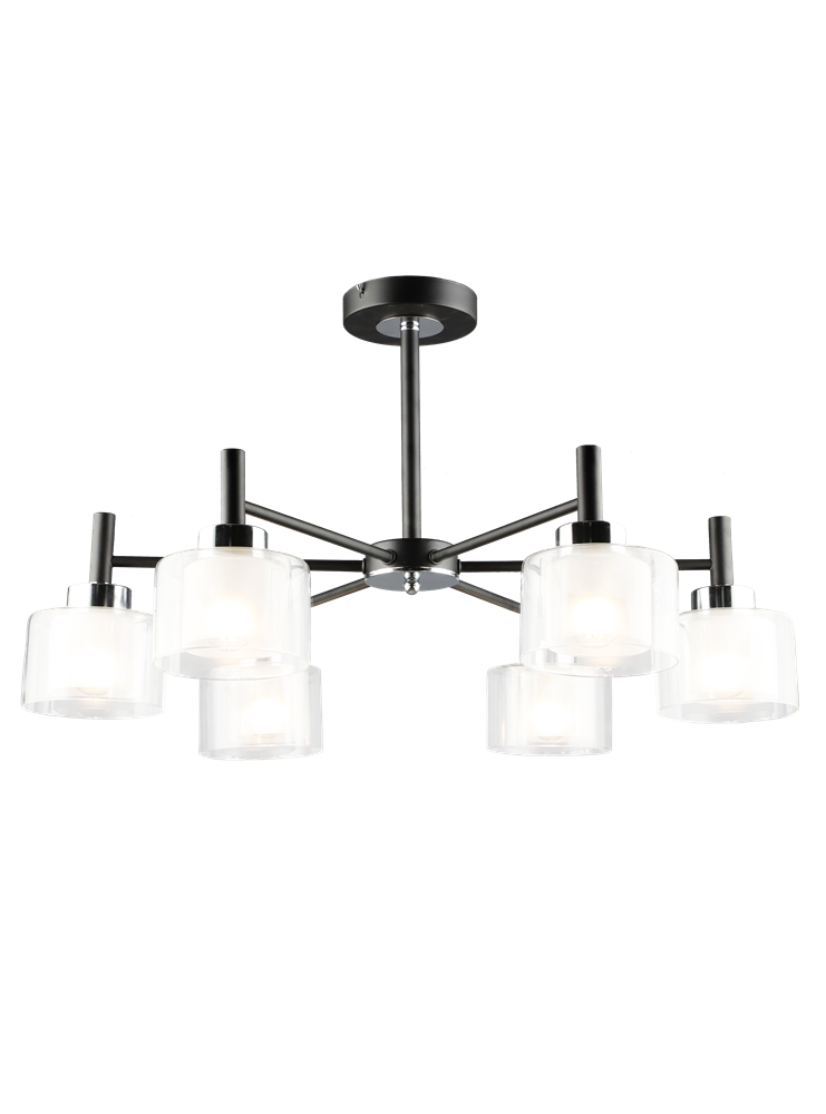 Люстра Престиж хром+черная потолочная с белыми матовыми плафонами на 6 ламп E27