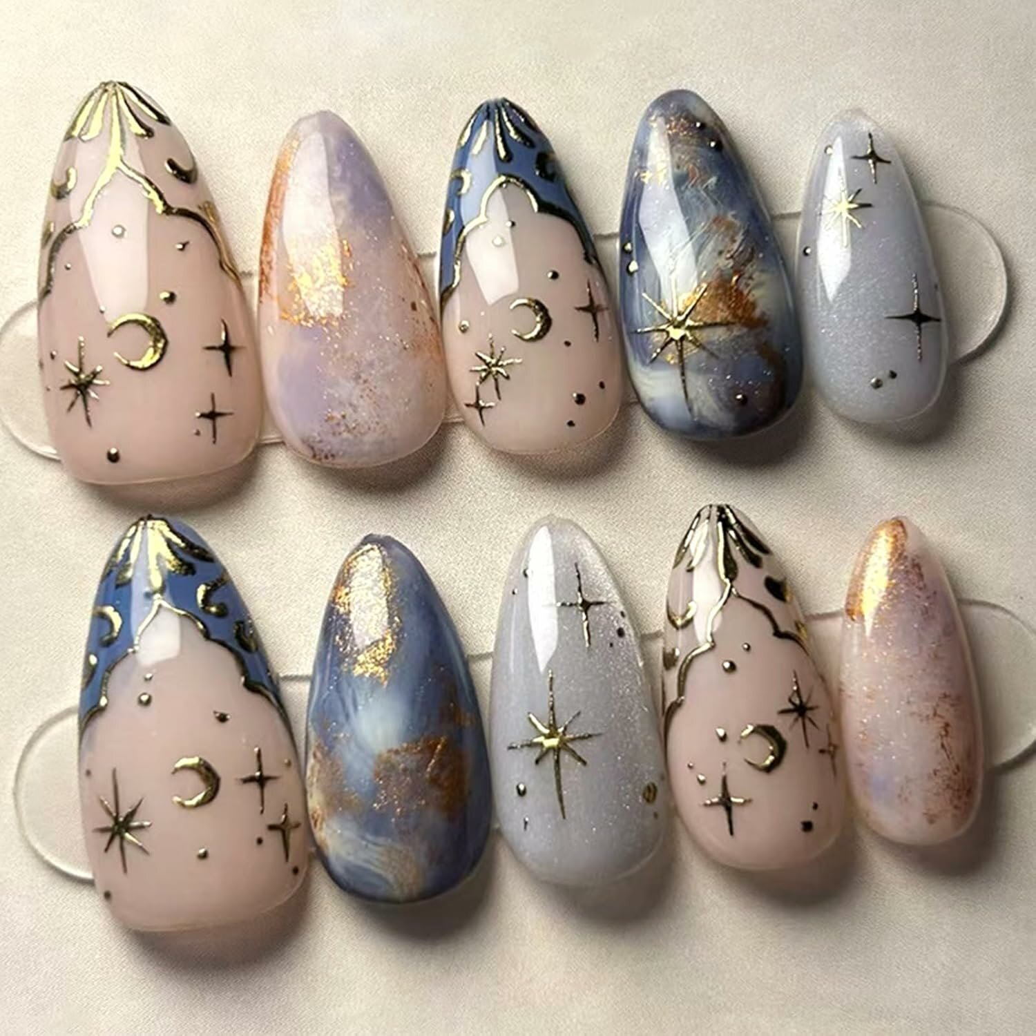 Набор из 24 черных накладных ногтей среднего размера в форме кошачьего глаза, 3D-макет, наклеиваемые, украшены сердечками и серебряными бусинками, с блестками, акриловое покрытие для ногтей, украшение для ногтей для женщин.