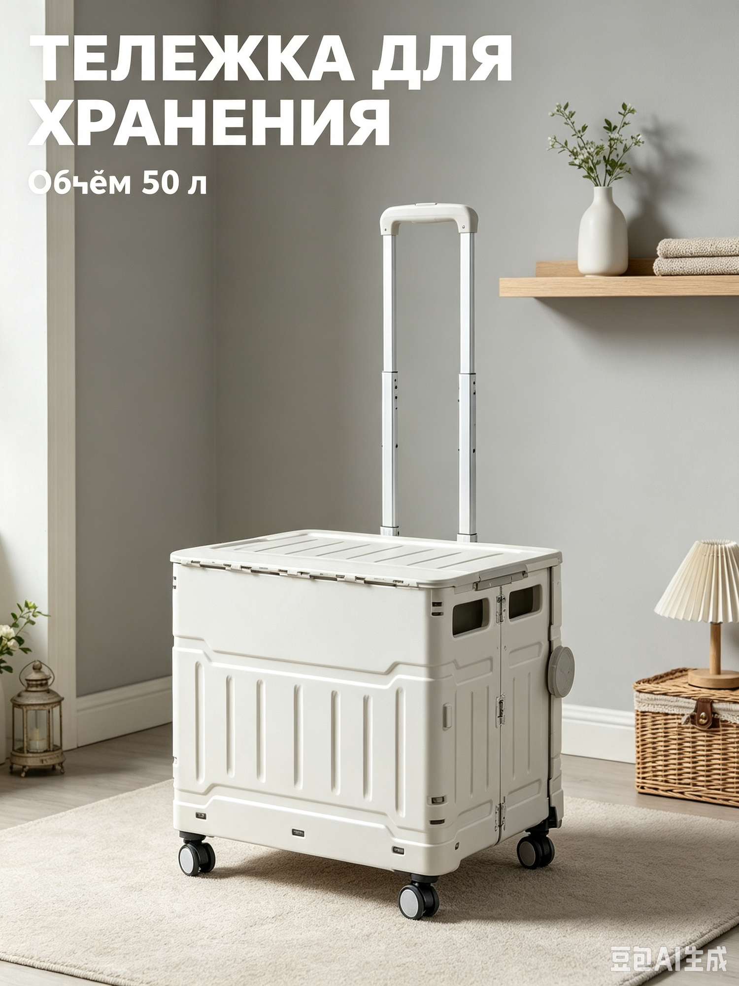 Складная тележка, многофункциональная серая, с крышкой, 4 колеса, ручка регулируемая, для покупок и транспортировки