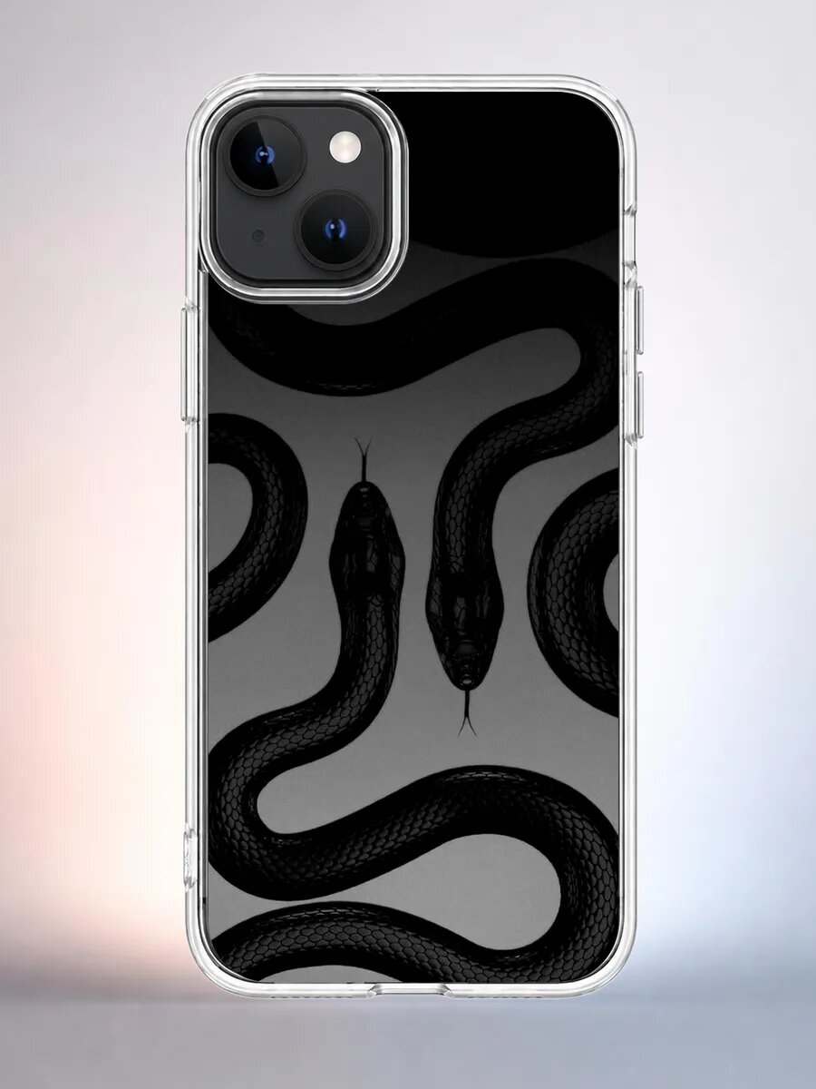 Чехол iPhone 14 две змеи силиконовый прозрачный