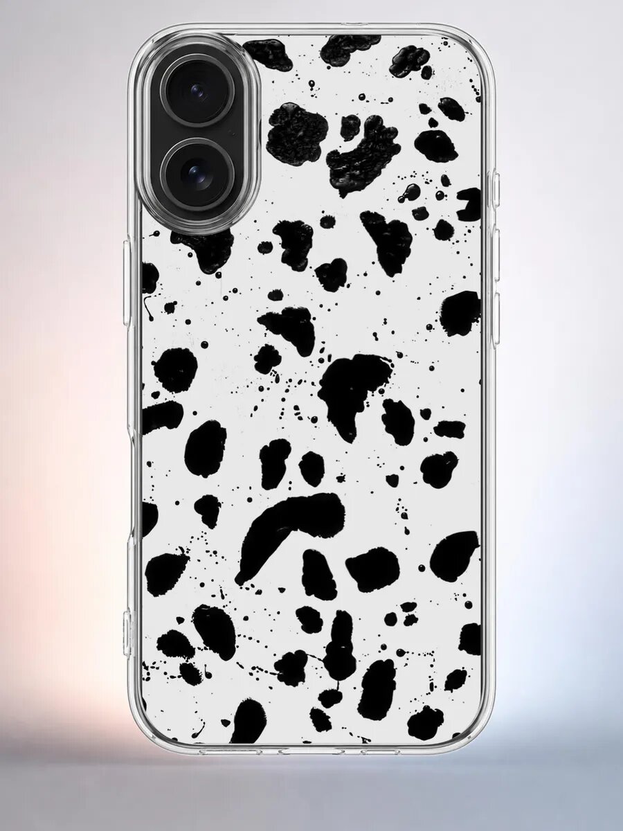 Чехол iPhone 16 кляксы силиконовый прозрачный