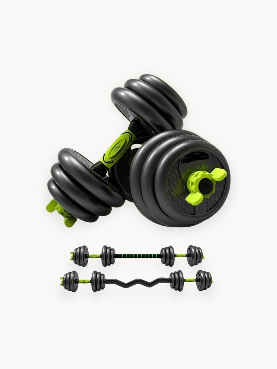 FitnessLive Гaнтeли набор, 2 гантели по 10 кг. + штанга. Гaнтeли разборные(цeмент/плaстик) общий вес 20кг