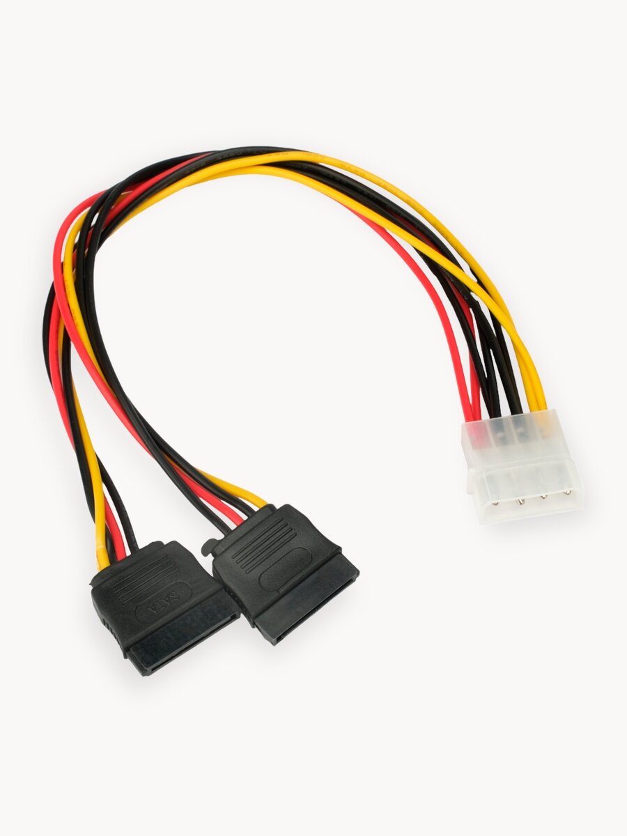 Разветвитель SATA Cablexpert с разъемами Molex 4pin(M)/2xSata15pin(F) медный проводник 30 см CC-SATA-PSY-0.3M