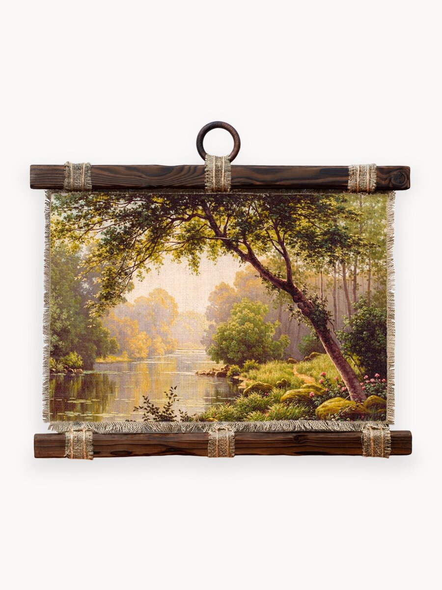 Панно Универсальный свиток / Река в лесу, А3 / Декор для стен / Картина на холсте /Подарок маме / Подарок папе