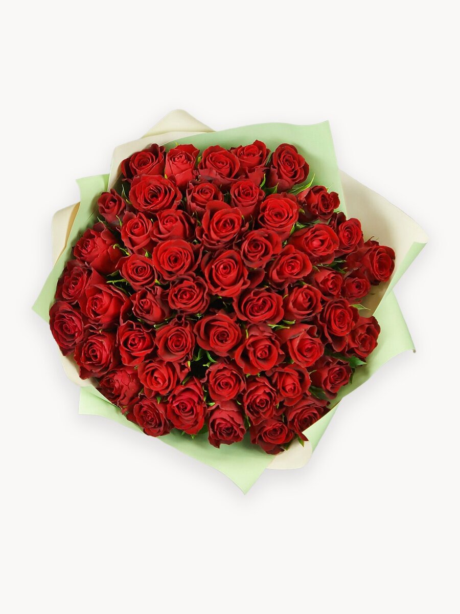 Букет живых цветов из 51 красной розы 40см в упаковке от Букет Маркет