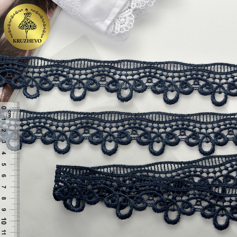 Кружево гипюр KRUZHEVO с цветами TBY.63558 шир.40мм цв.3026 т. синий уп.13.71м